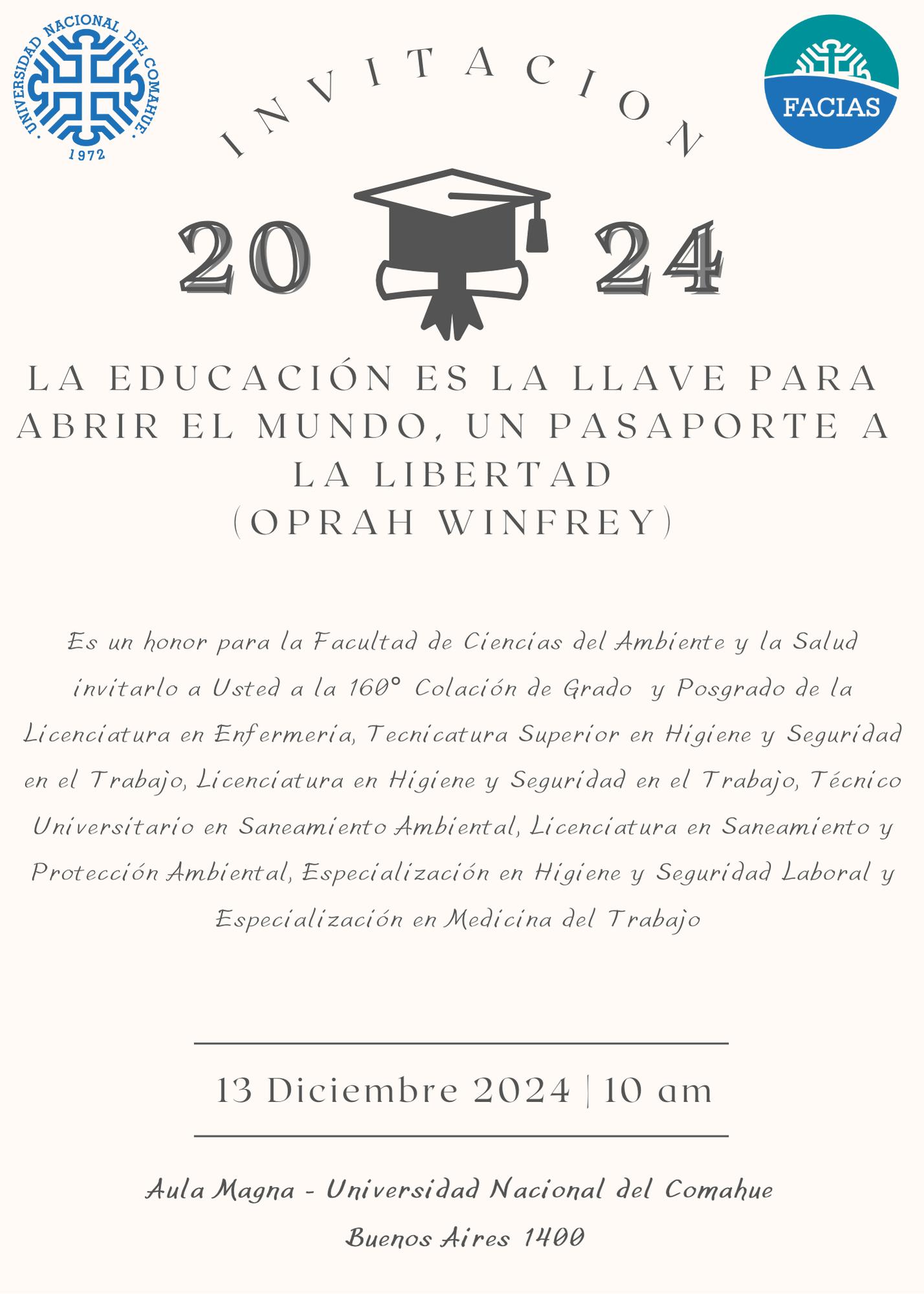 INVITACION ACTO DE COLACION FACIAS – Facultad de Ciencias del Ambiente ...